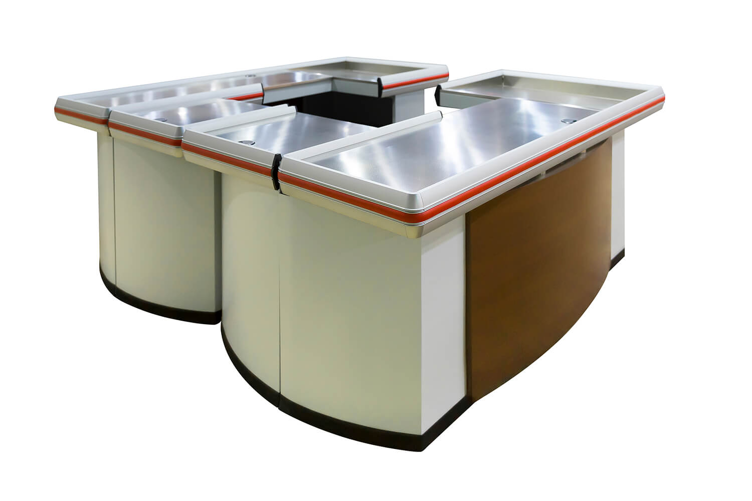 White Supermarket Cashier Counter with Red Bumper